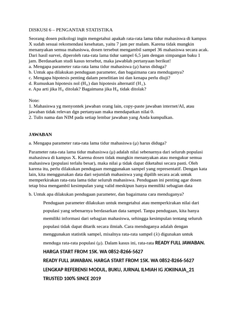 Diskusi 6 - Pengantar Statistika | PDF
