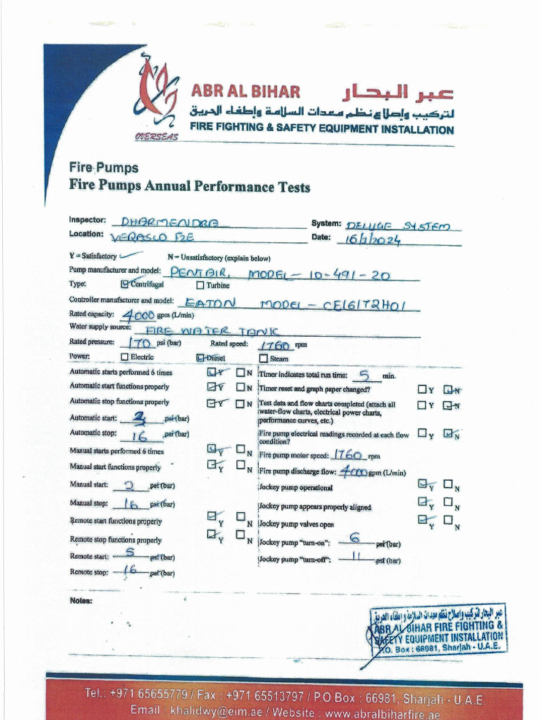 Fire Pump Test Report | PDF