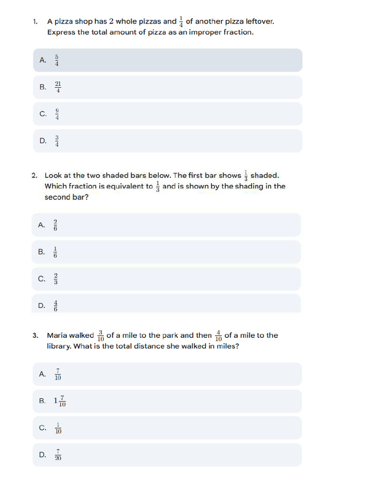 Fractions Test Grade 4 | PDF