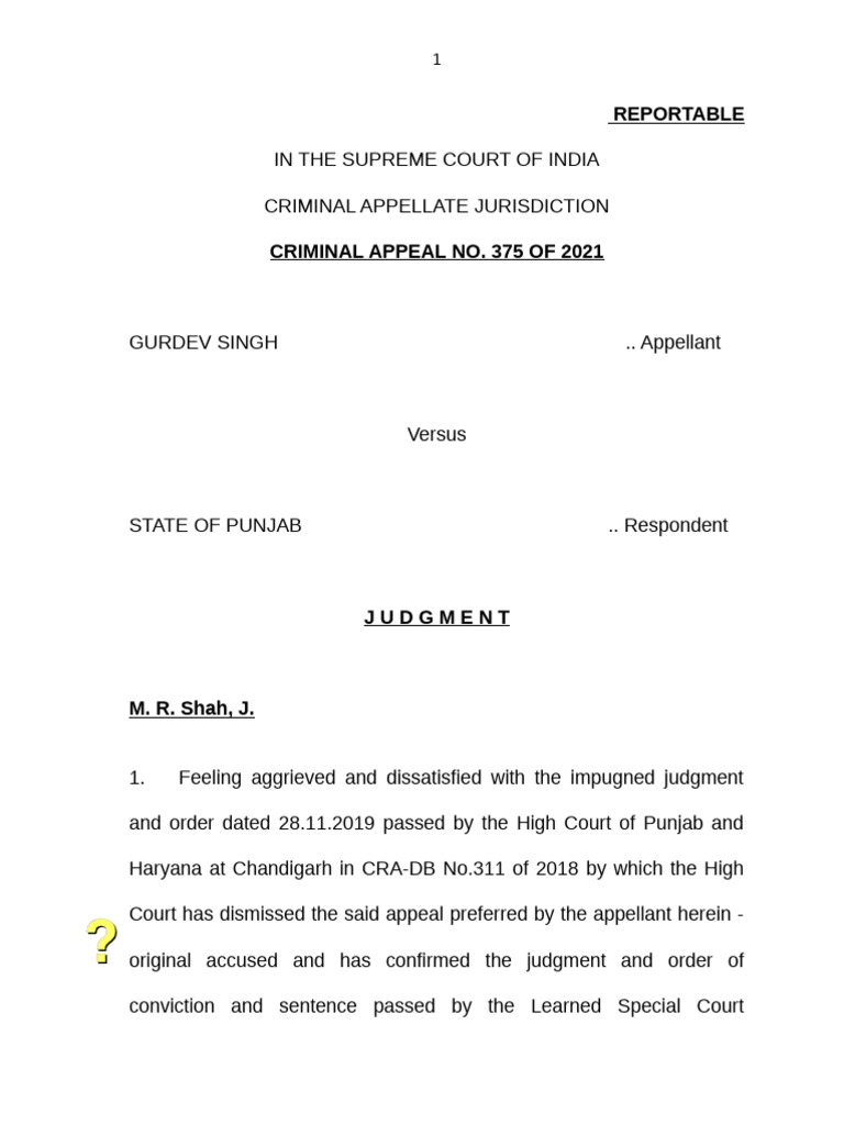 Gurdev Singh Vs State of Punjab LL 2021 SC 196 391544 | PDF | Mandatory ...