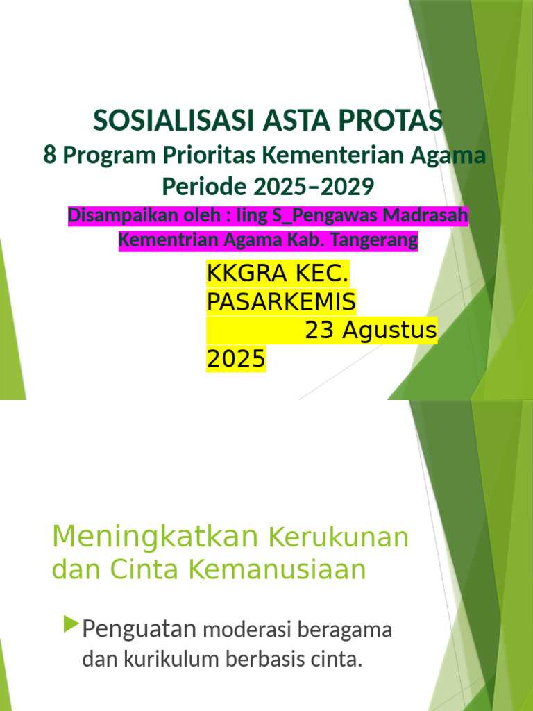 Sosialisasi Asta Protas Kemenag 2025 | PDF
