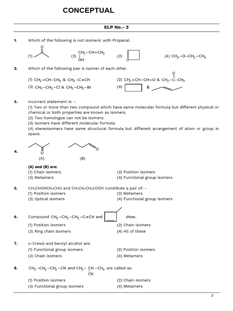 Elp 02 Isomerism Chemistry Conceptual Neet Question Skc Sir Mk | PDF | Isomer | Functional Group
