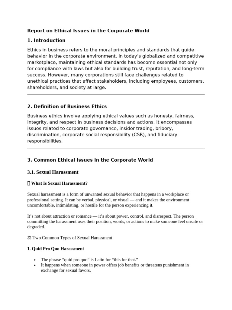 Report On Ethical Issues in The Corporate World | PDF | Multi Level ...