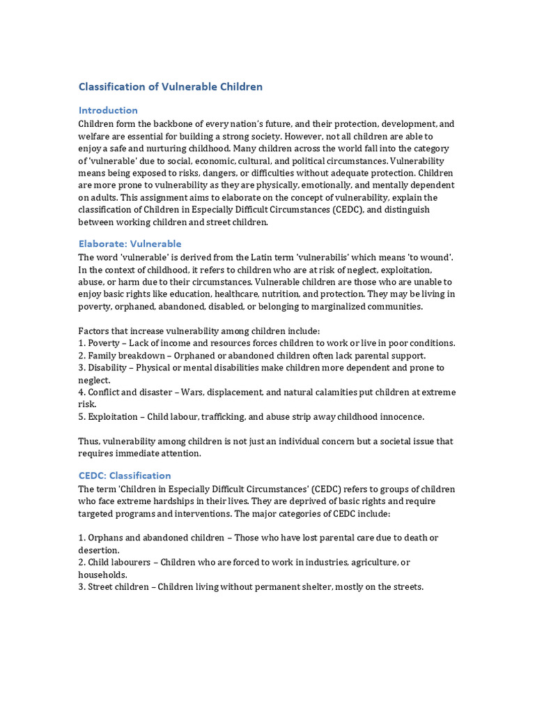 Understanding Vulnerable Children Categories | PDF | Child Abuse ...