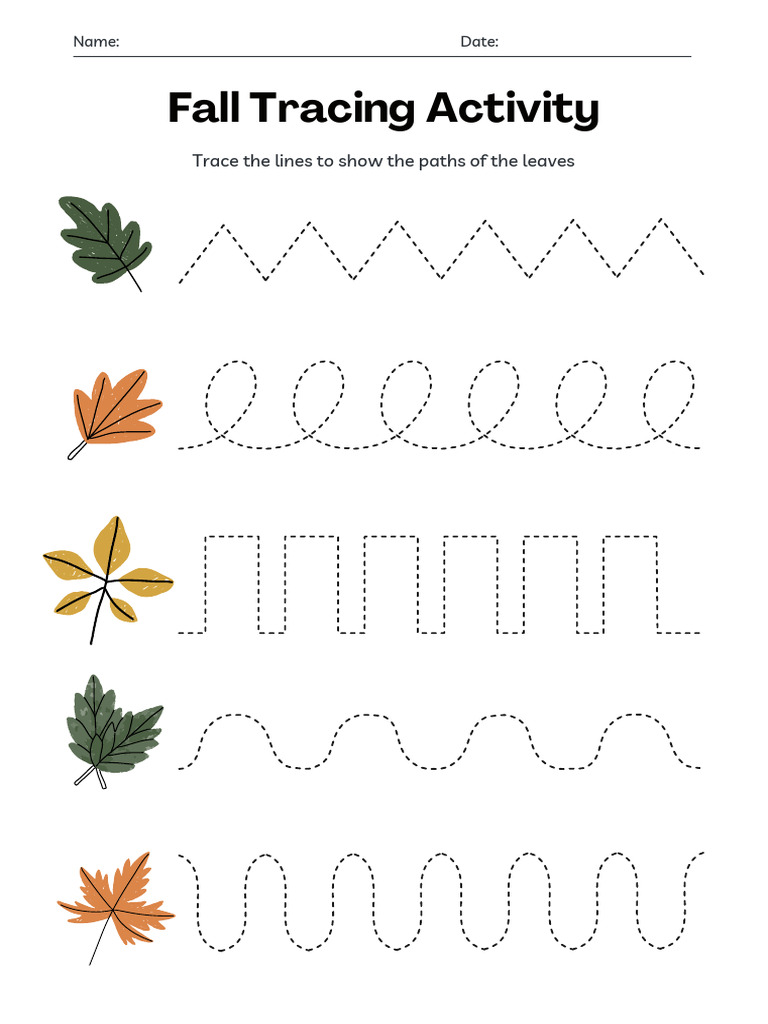 Fall Tracing Worksheet in Colorful Simple Style | PDF