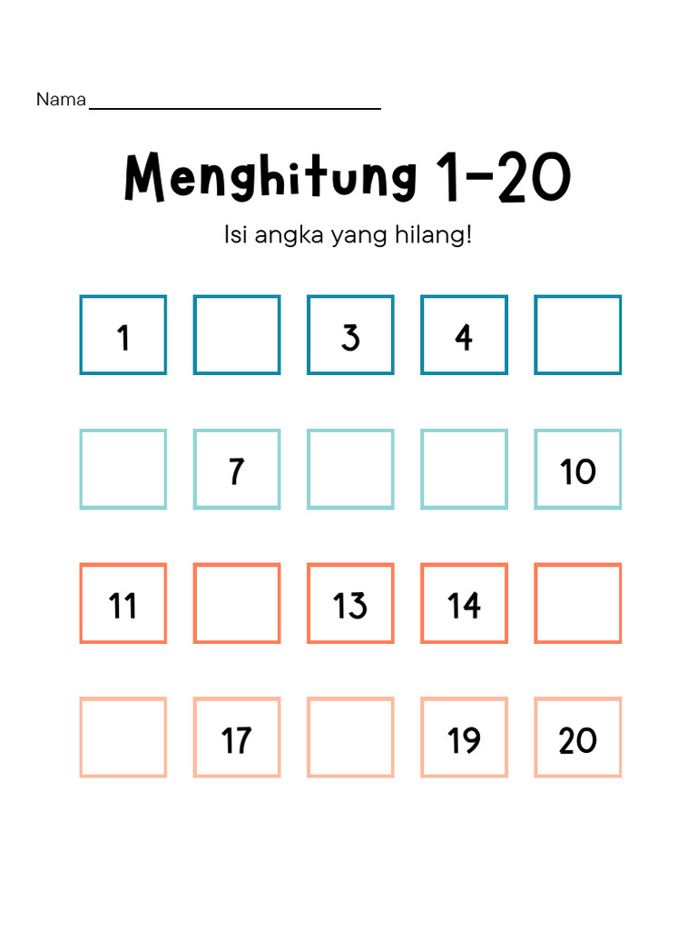 Counting 1 To 20 Math Worksheet in Colorful Simple Style | PDF