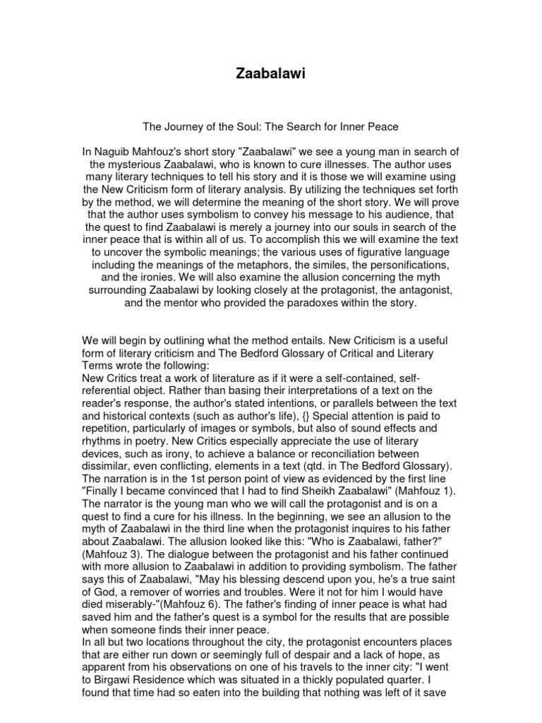 Zaabalawi | PDF | Irony