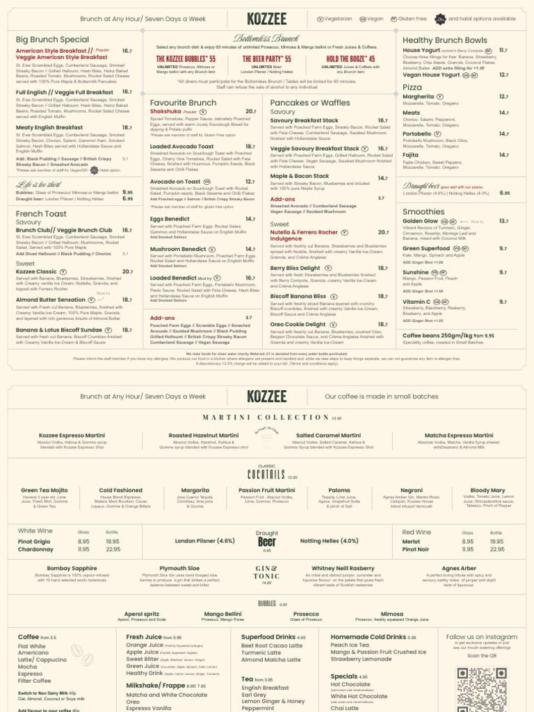 New Menu Kozzee Bottomless A4 | PDF | Martini (Cocktail) | Drink