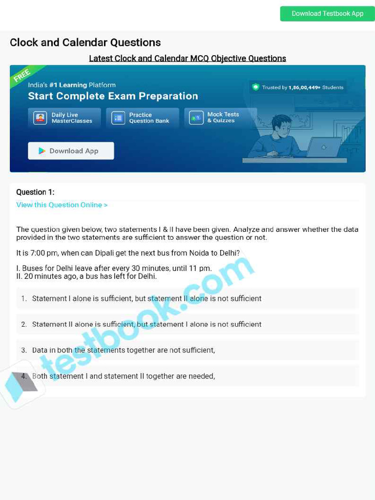 MCQ On Clock and Calendar 5eea6a0e39140f30f369e4b6 | PDF