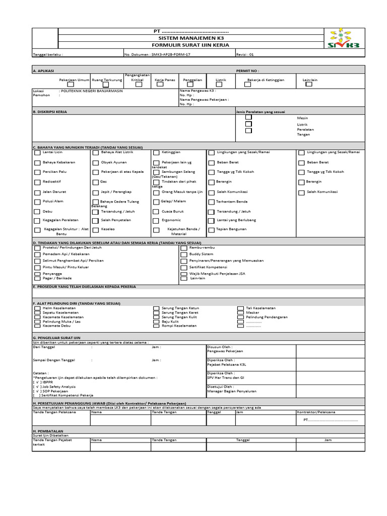 Surat Izin Kerja Aman - SIKA | PDF