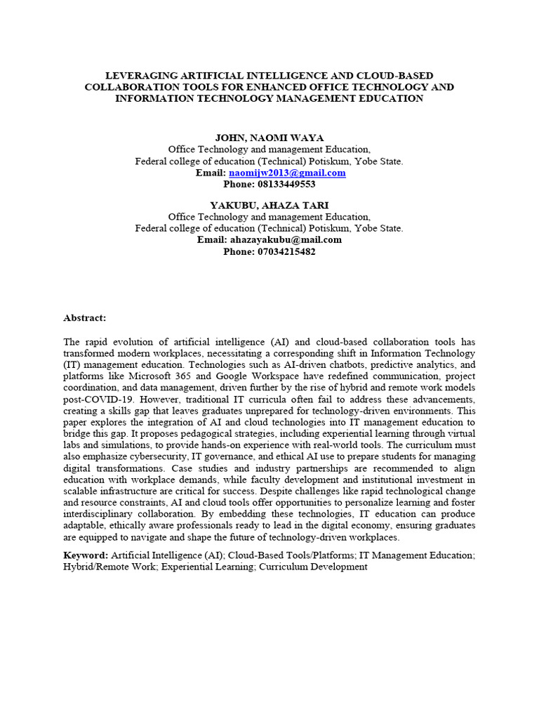 Leveraging Artificial Intelligence and Cloud-Based Collaboration Tools ...