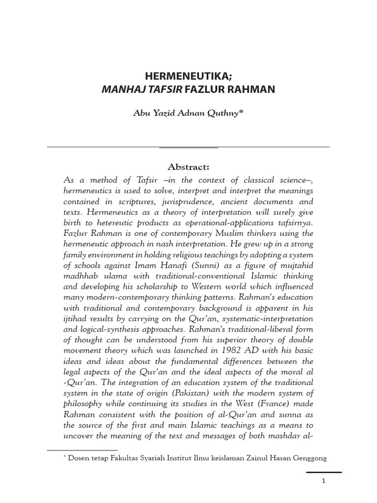 Manhaj Tafsir Fazlur Rahman | PDF
