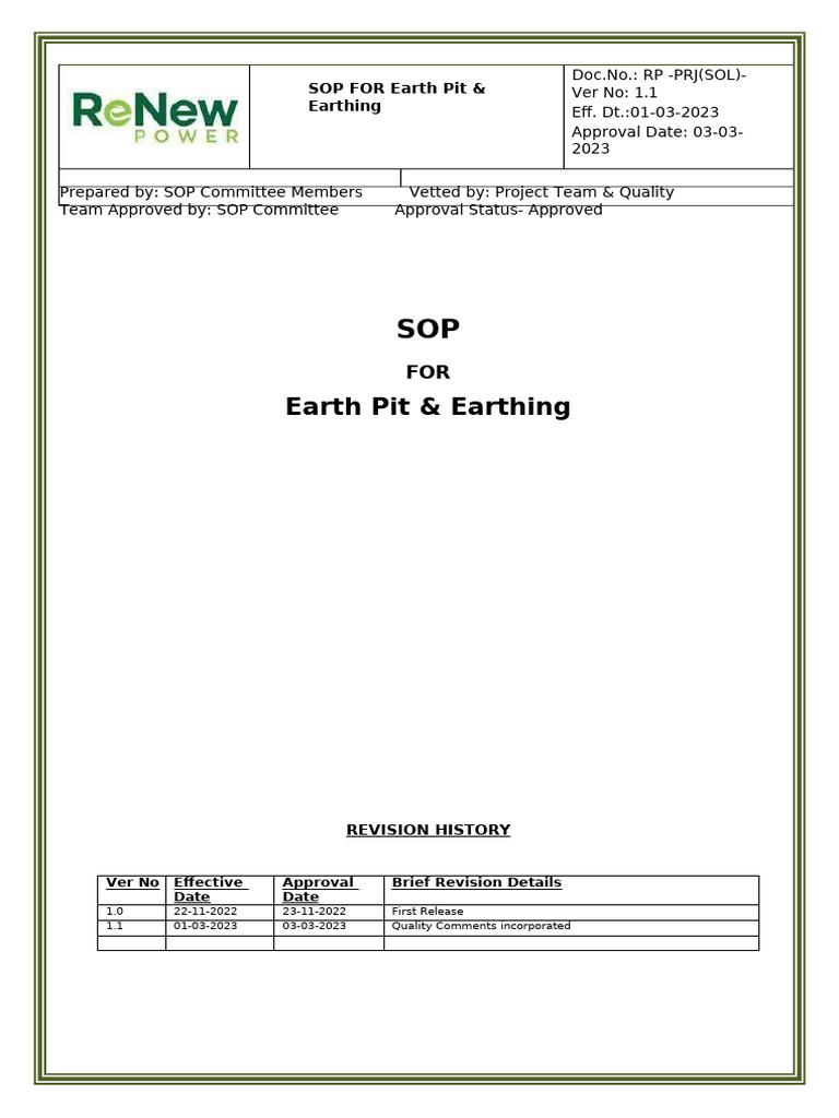 SOP for Earth Pit & Earthing Procedures | PDF | Welding | Construction