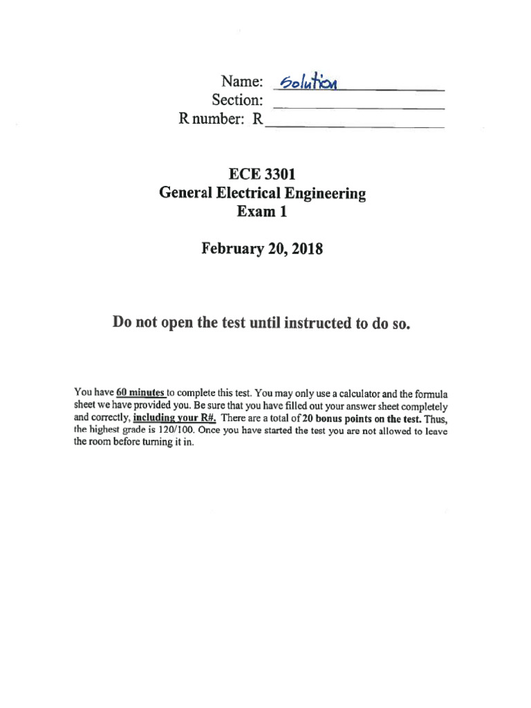 ECE 3301 Exam Solutions Spring 2018 | PDF