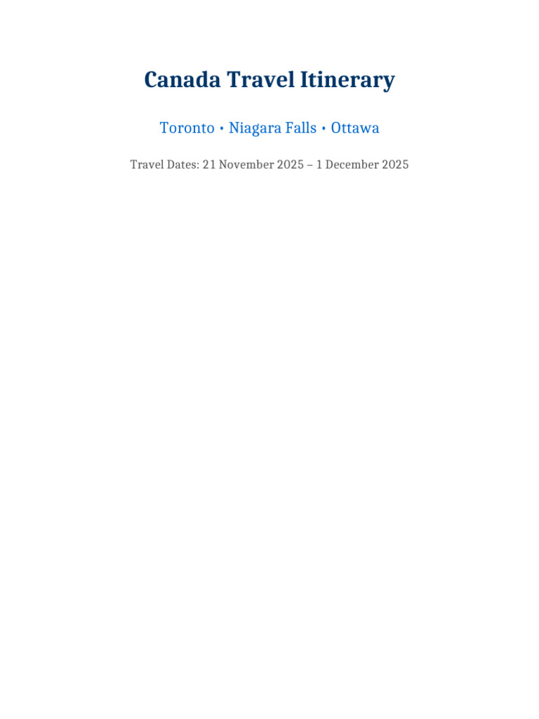 Canada Travel Itinerary: Toronto to Ottawa | PDF