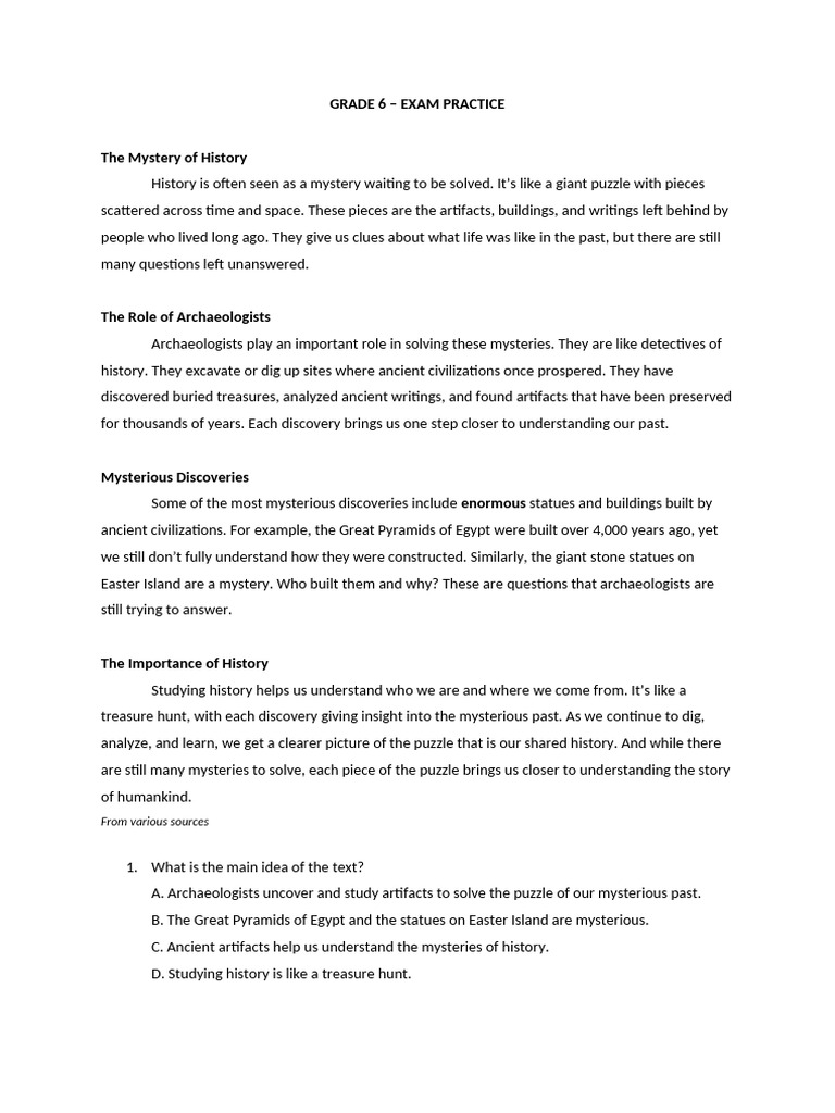 GR 6 Exam Questions Sample | PDF | Archaeology