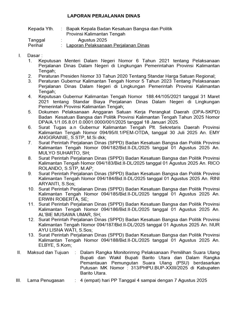 Laporan Perjadin Barut Agustus 2025 Pak Mulyo, Dkk Gabung | PDF