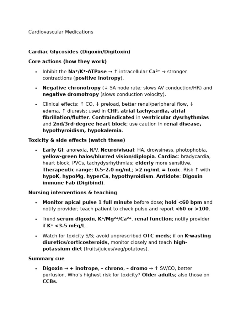 Cardiovascular Medications Overview | PDF | Heart | Medical Specialties