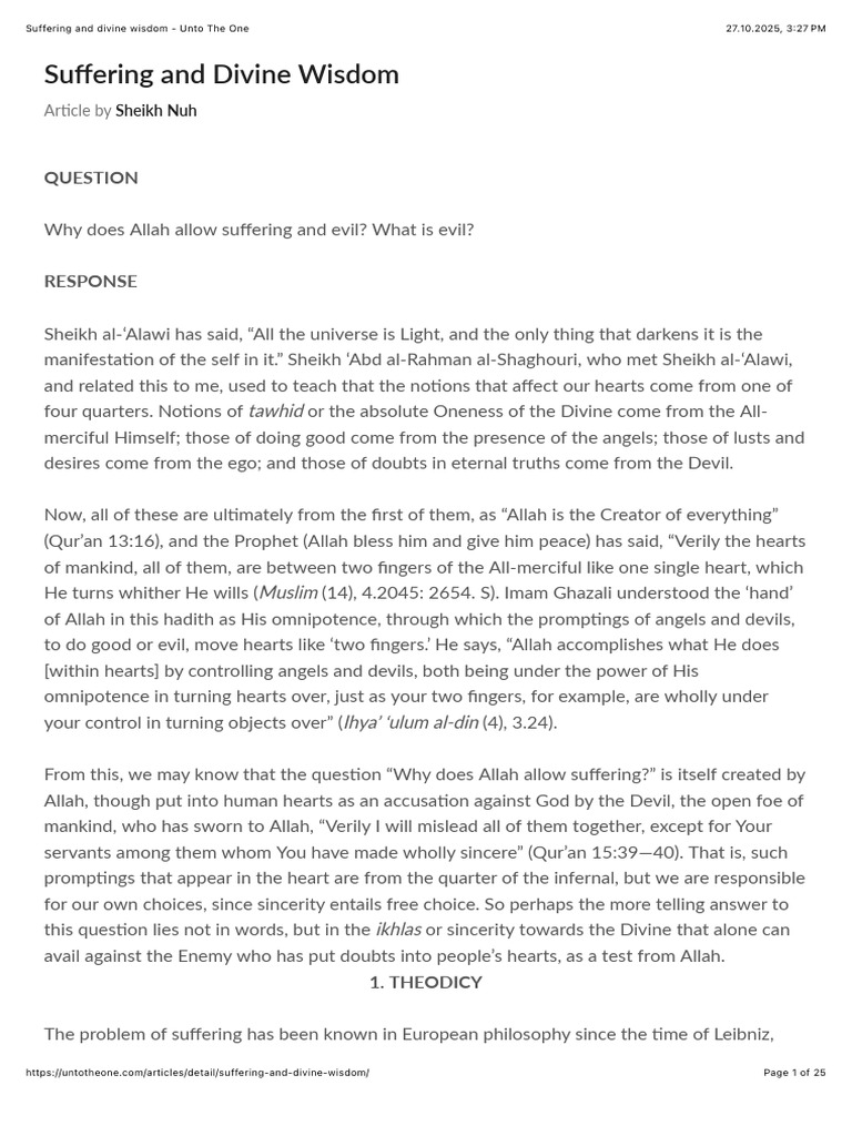 Suffering and Divine Wisdom - Unto The One | PDF | God In Islam | Tawhid