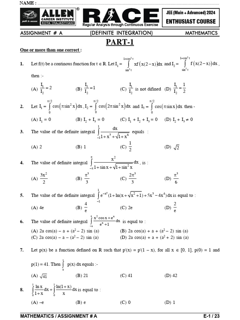 Definite Integration | PDF | Function (Mathematics) | Trigonometric ...
