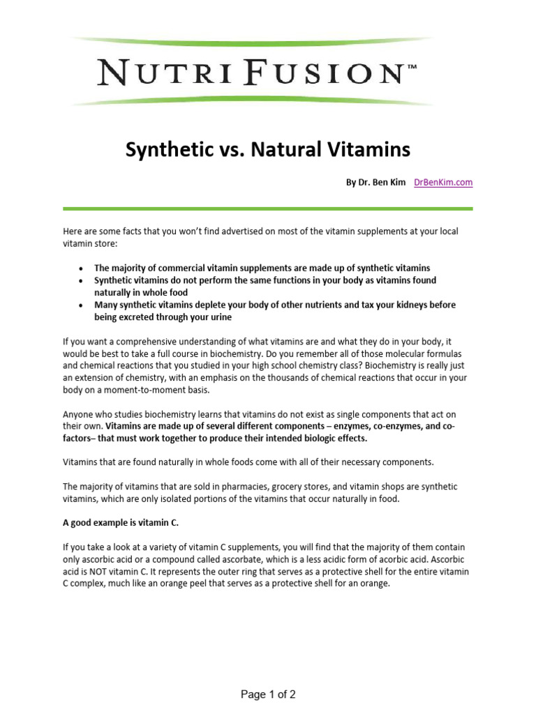 Synthetic vs. Natural Vitamins Explained | PDF | Vitamin C | Vitamin