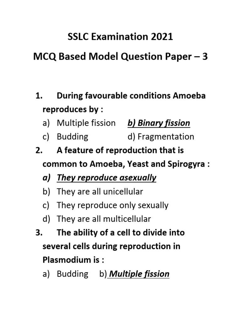 SSLC 2020 - 2021 MCQ Based Model Question Paper - 3 | PDF | Flowers ...