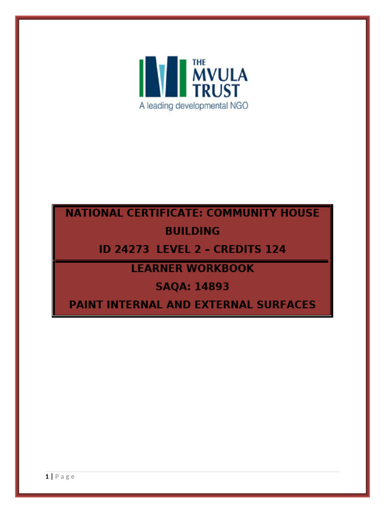 Community House Building: Painting Workbook | PDF | Paint | Plaster