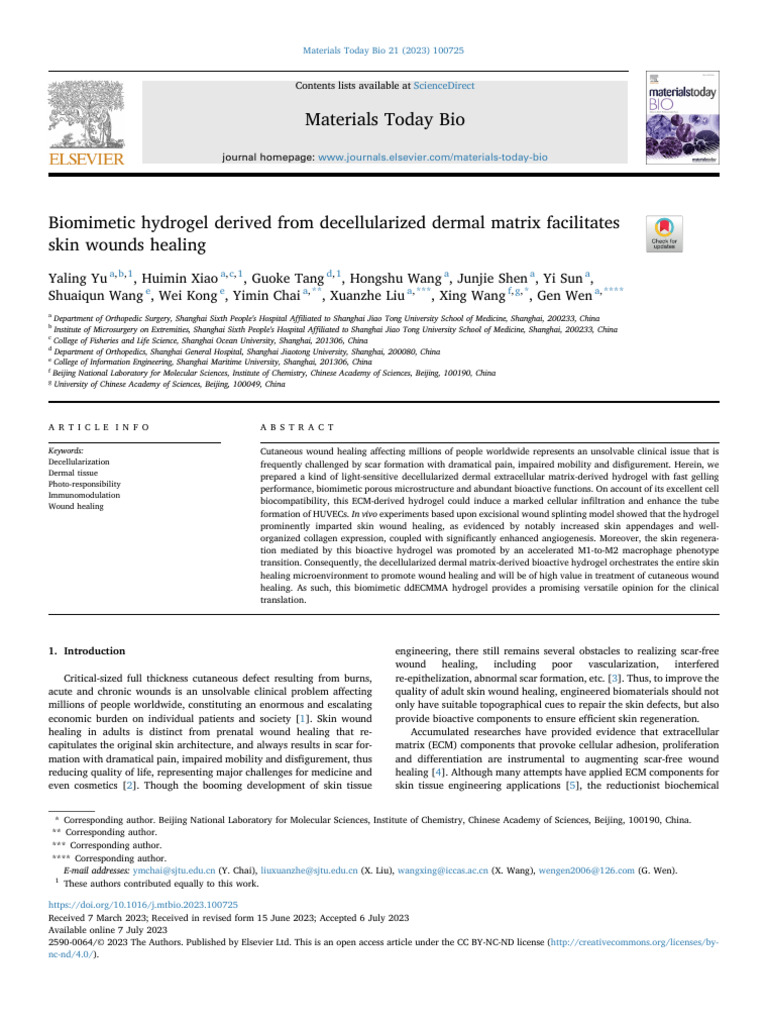 Biomimetic Hydrogel Derived From Decellularized Dermal Matrix ...