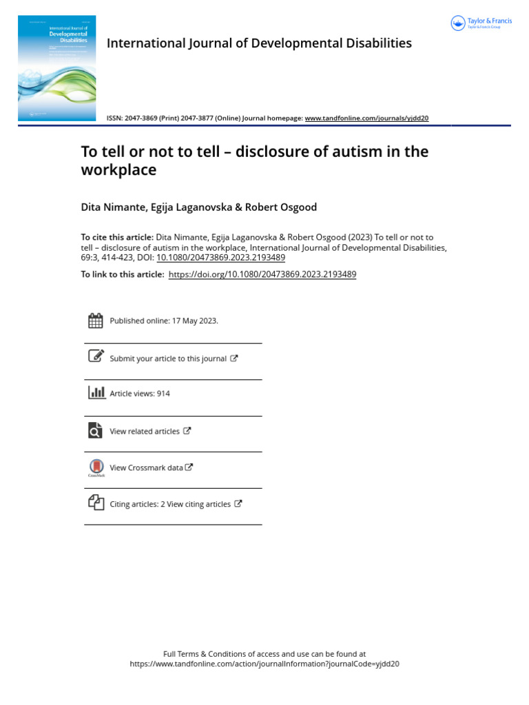 Autism Disclosure in the Workplace | PDF | Autism | Asperger Syndrome