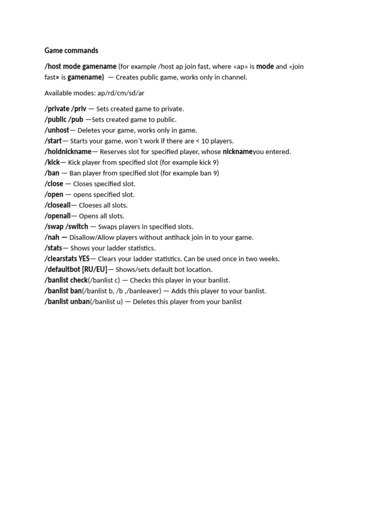 Game Commands | PDF