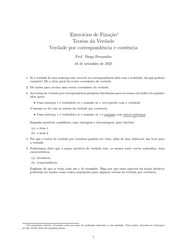 Exerccios - Teorias Da Verdade-Parte2 | PDF