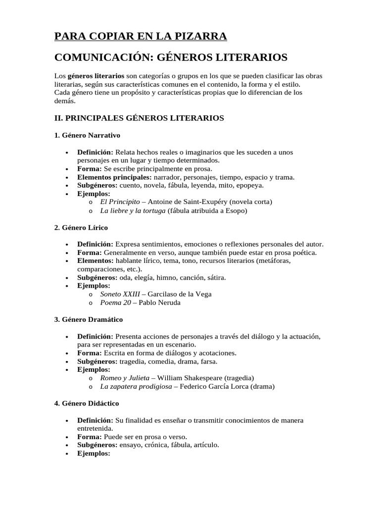 GENEROS LITERARIOS - CLASE | PDF | Prosa | Fábula