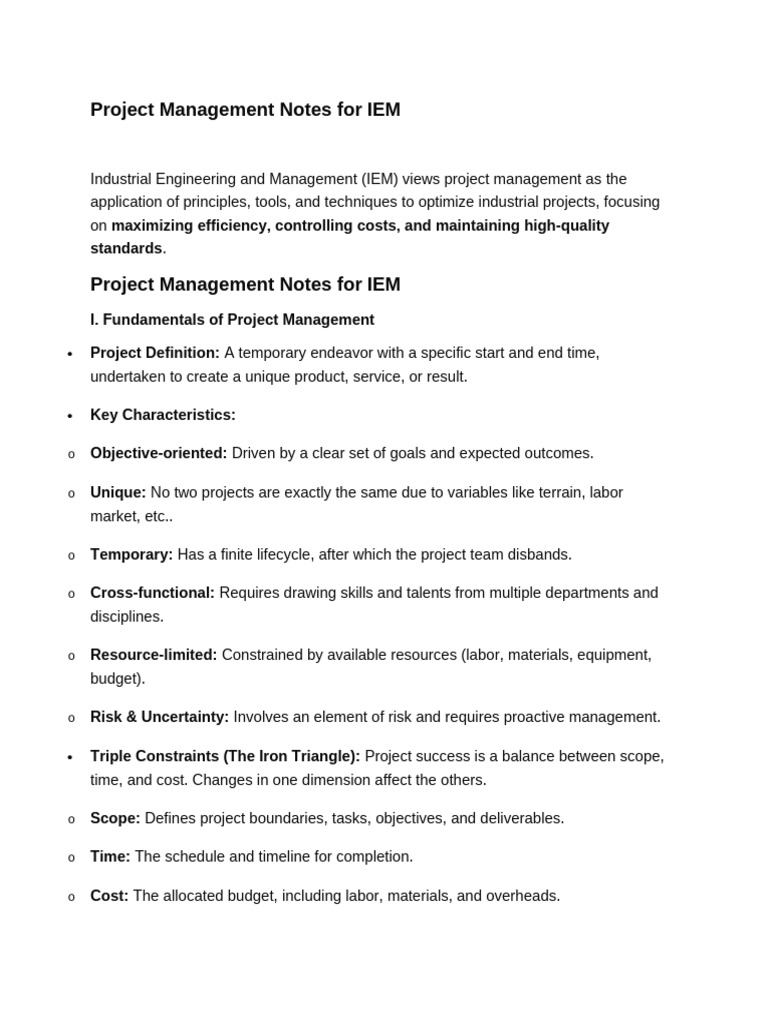 Project Management Notes For IEM | PDF | Project Management | Business