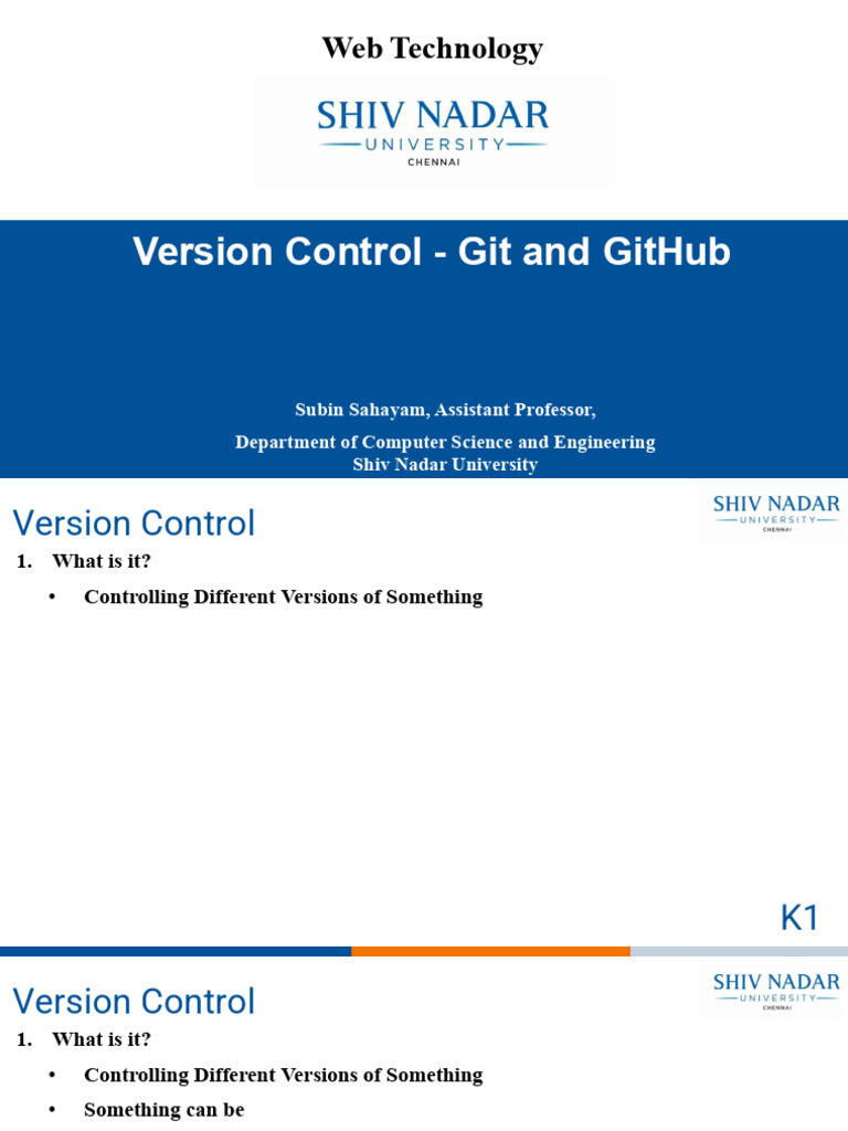 Lecture 39, 40 - Version Control - Git and GitHub | PDF | Version Control | Software