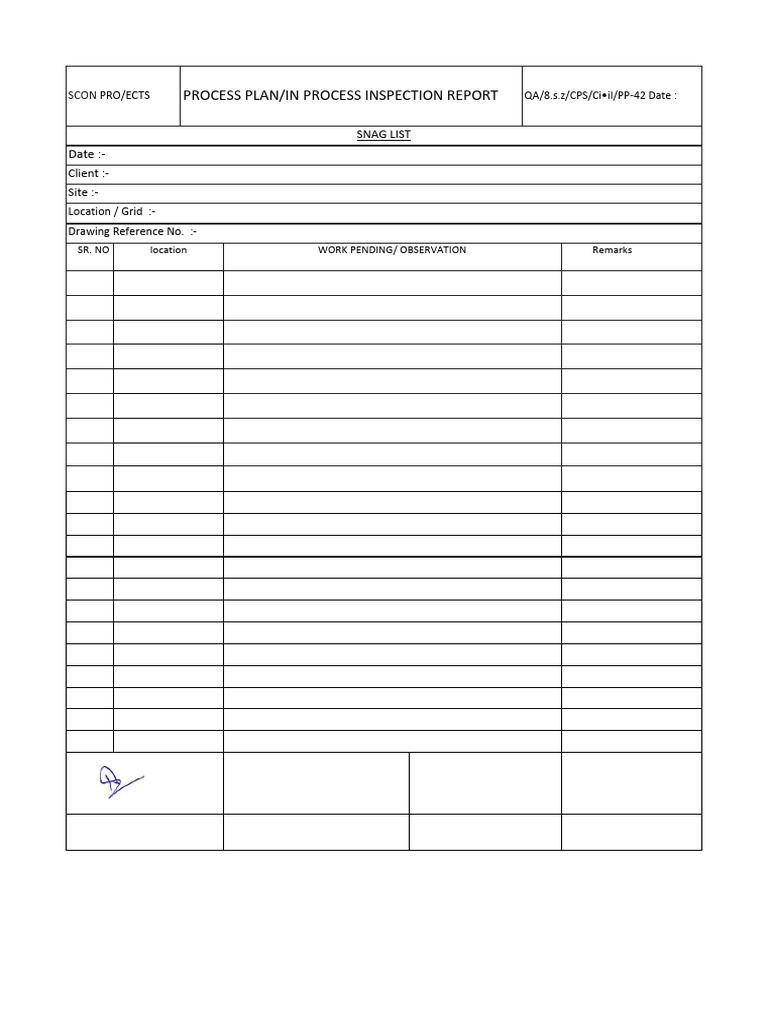 PP-42 - Civil Checklist - Snag List 1 | PDF
