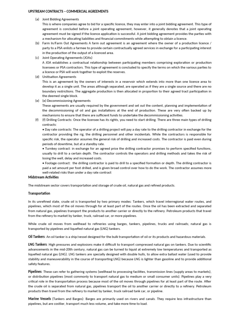 Oil and Gas Activities - Contracts, Midstream and Downstream | PDF ...