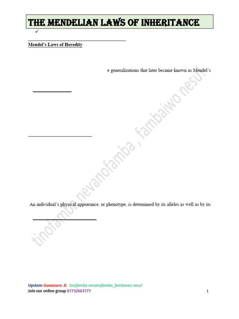 Mendelian Laws of Inheritance | PDF | Dominance (Genetics) | Genotype