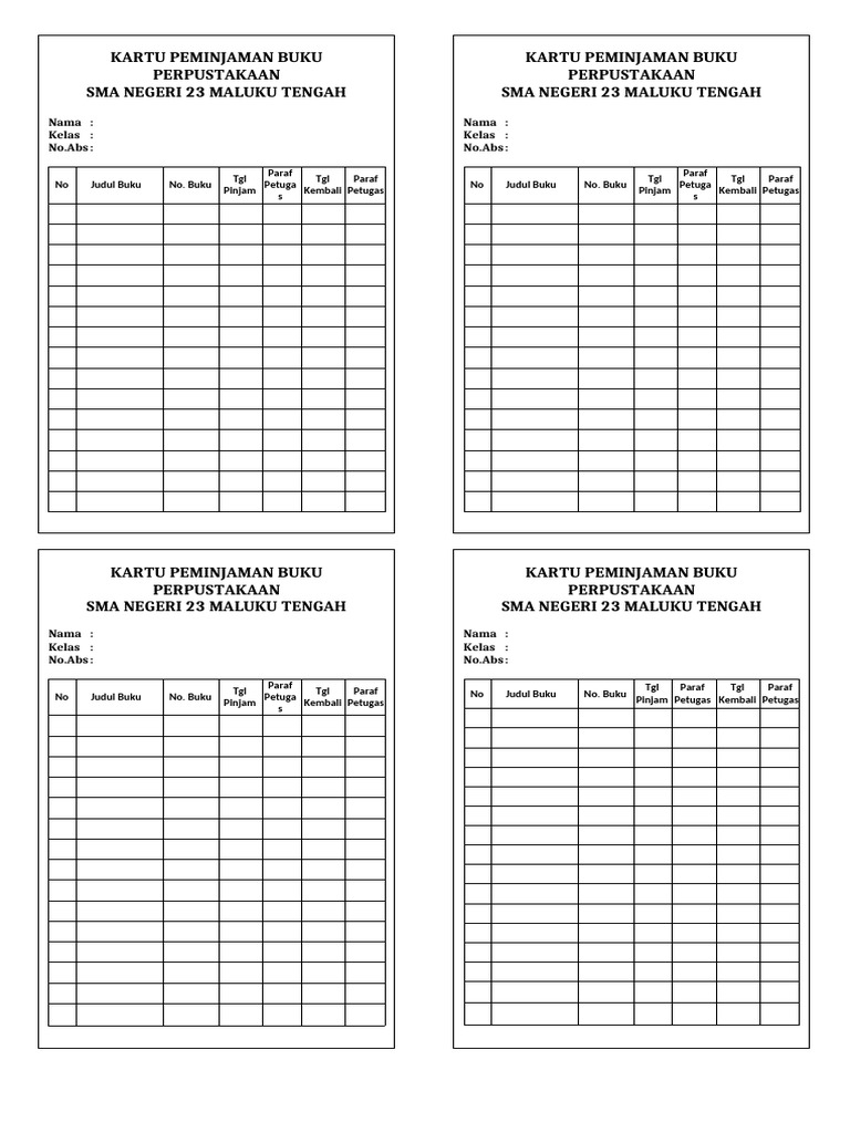 Kartu Peminjaman Buku Perpustakaan | PDF