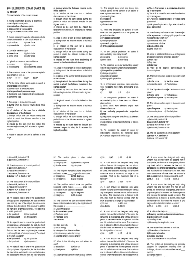 MDSP - 2nd Elements Exam (Part B) Answer Key | PDF | Rotation | Angle
