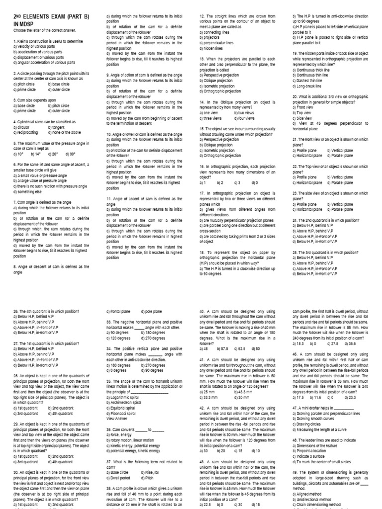 MDSP 2nd Elements Exam Questions | PDF | Rotation | Angle