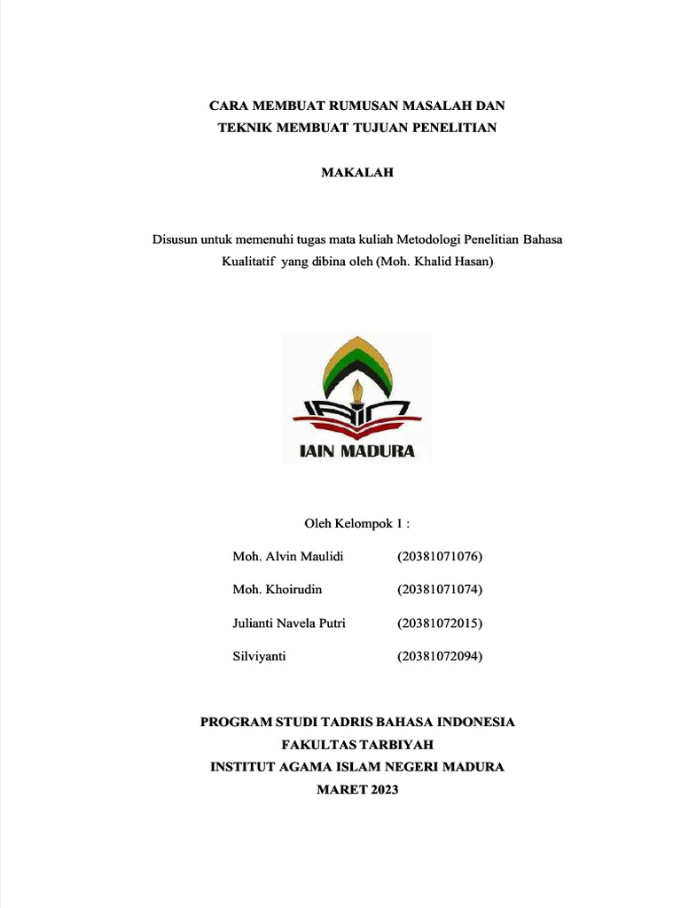 Rumusan Masalah dan Tujuan Penelitian | PDF