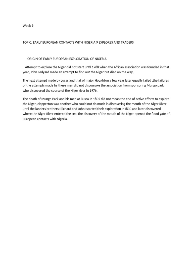 Week 9 JSS3 History Note | PDF