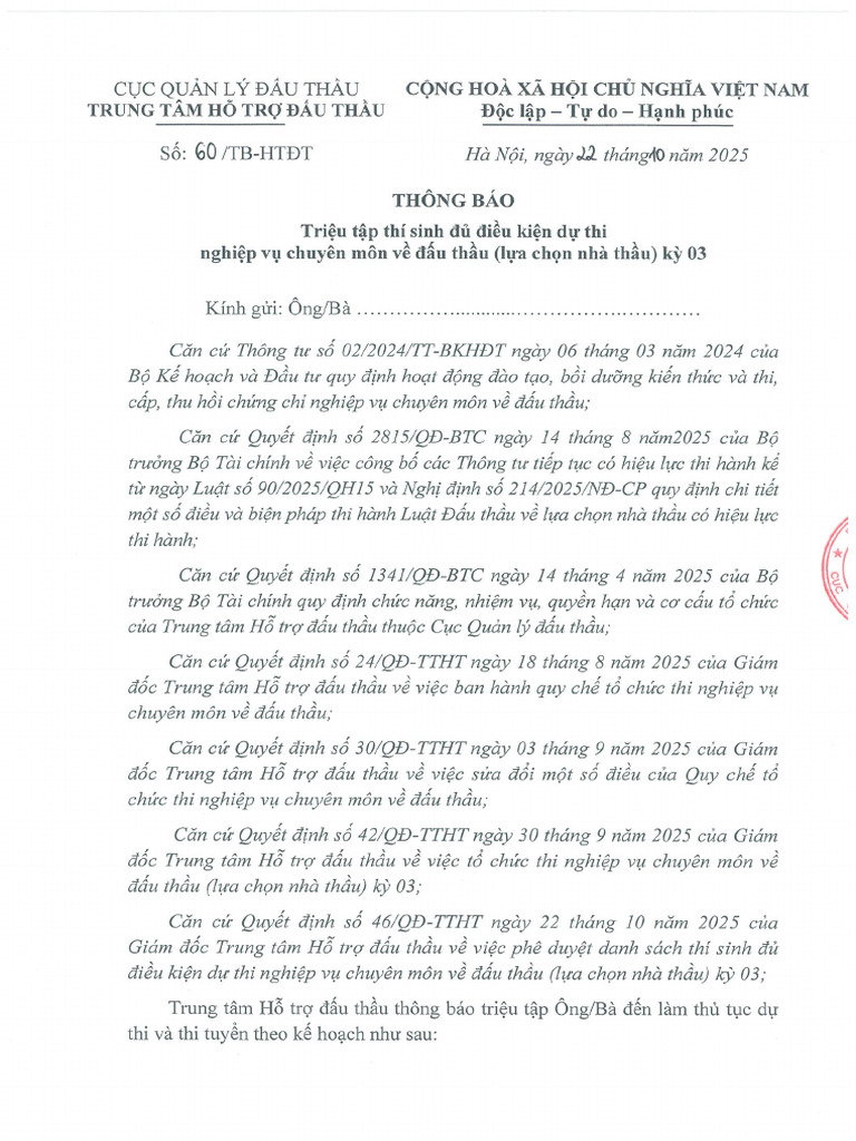 Thong Bao Trieu Tap Thi Sinh Du Dieu Kien Du Thi Nghiep Vu Chuyen Mon ...