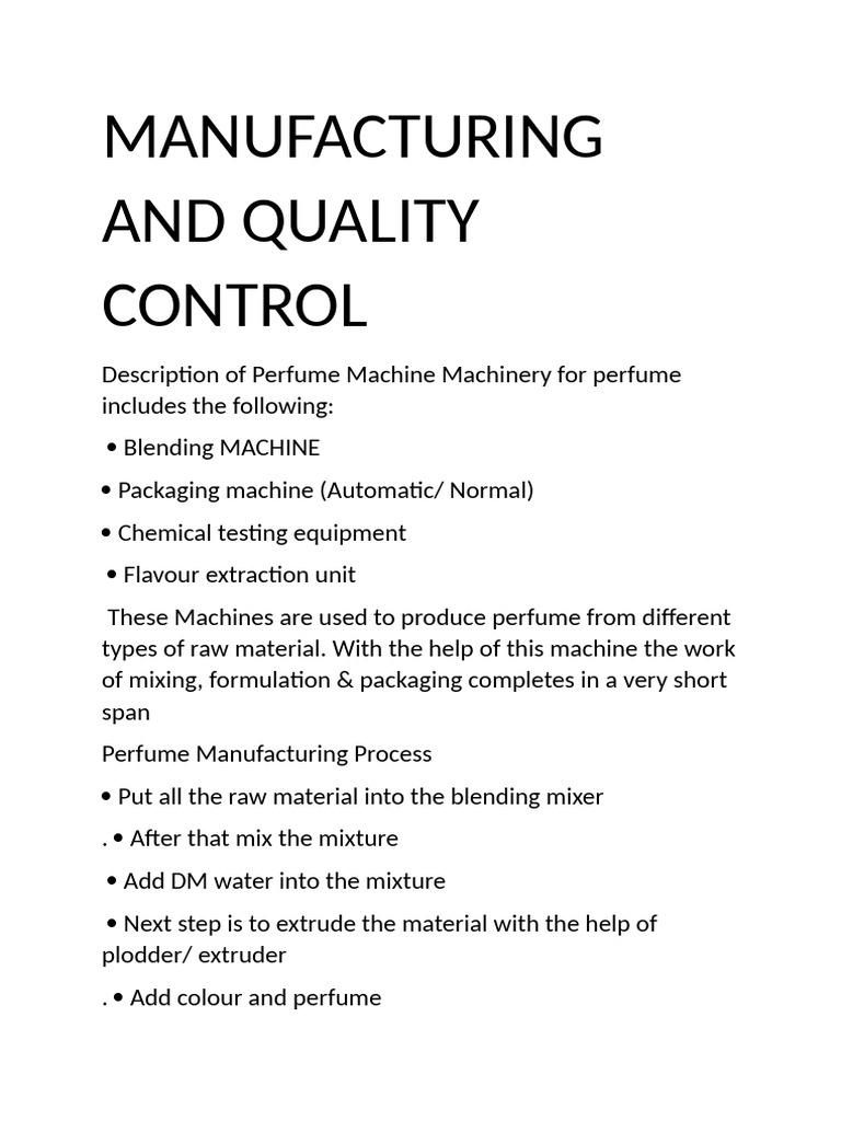 Manufacturing and Quality Control | PDF