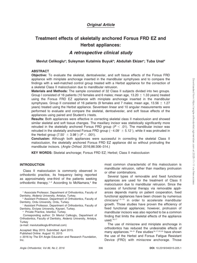 Forsus FRD vs. Herbst: Class II Treatment Effects | PDF | Orthodontics ...