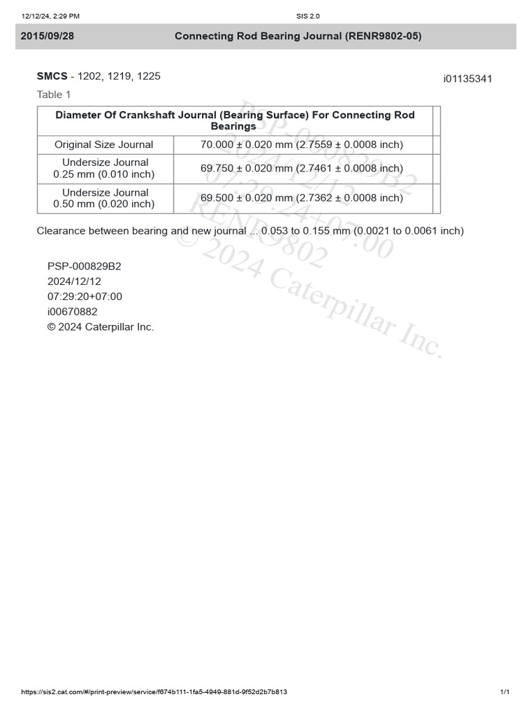 Connecting Rod Bearing Journal (RENR9802-05) | PDF