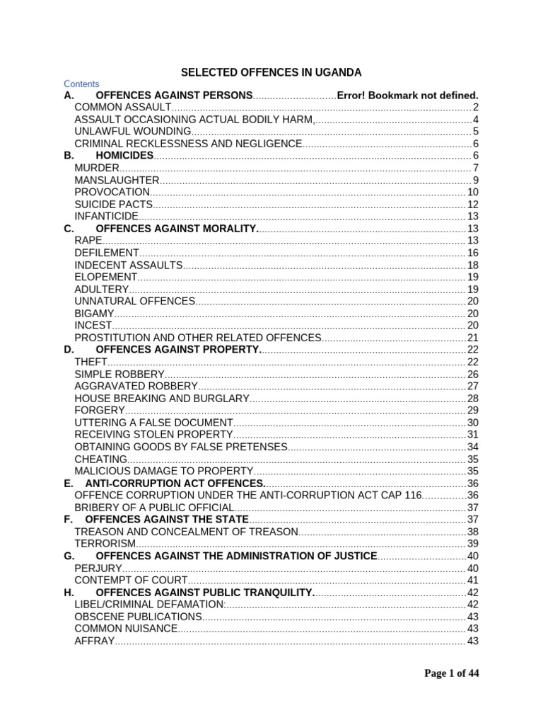 SELECTED OFFENCES | PDF | Assault | Manslaughter