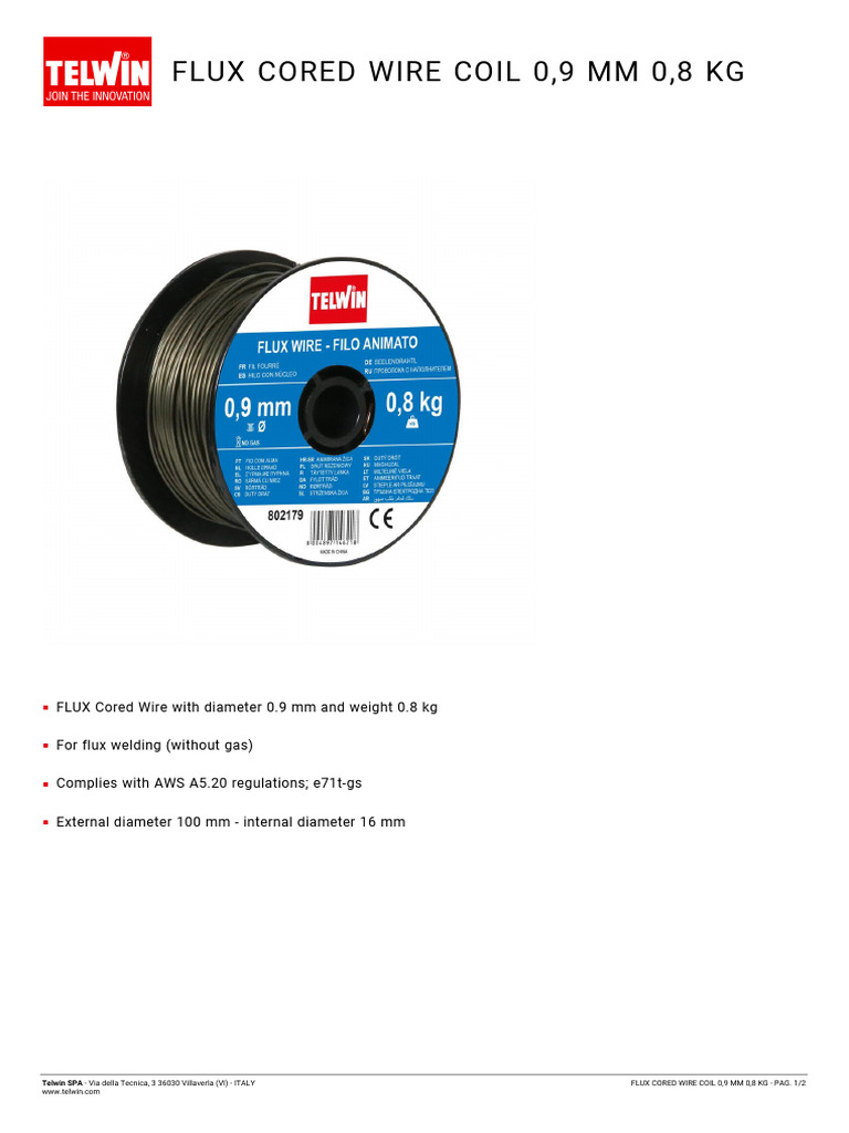 Flux Cored Wire Coil 0,9 MM 0,8 KG | PDF