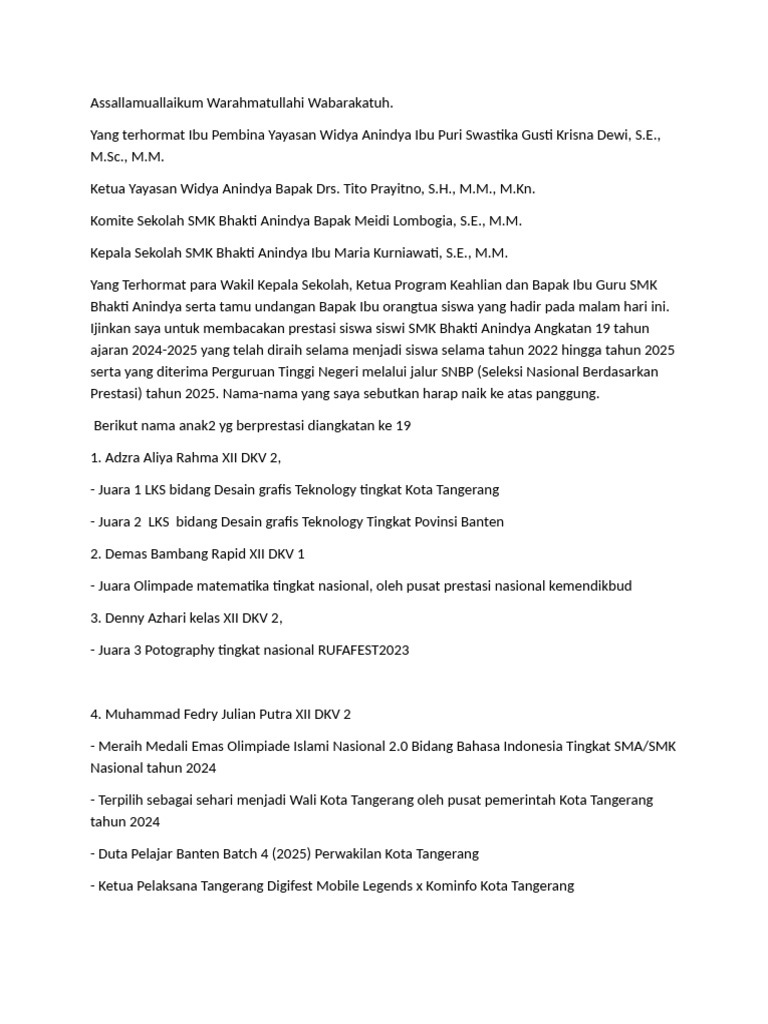 Prestasi Siswa SMK Bhakti Anindya 2025 | PDF