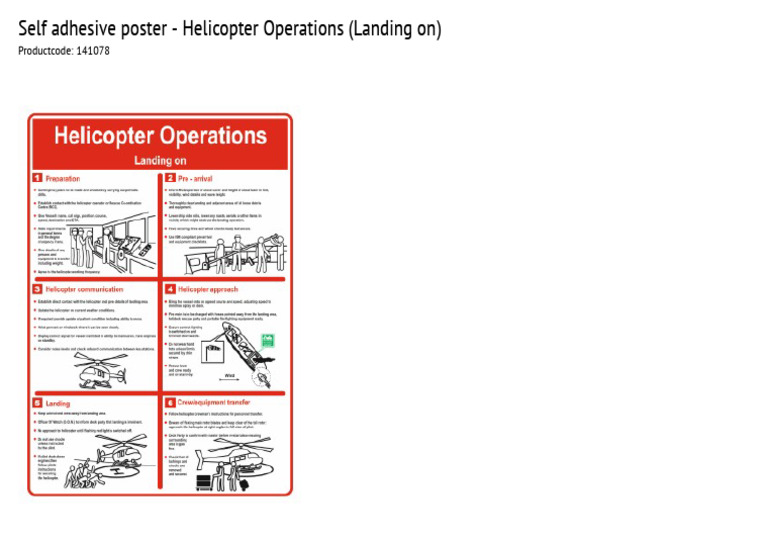 Traconed 141078 Self Adhesive Poster Helicopter Operations Landing On | PDF